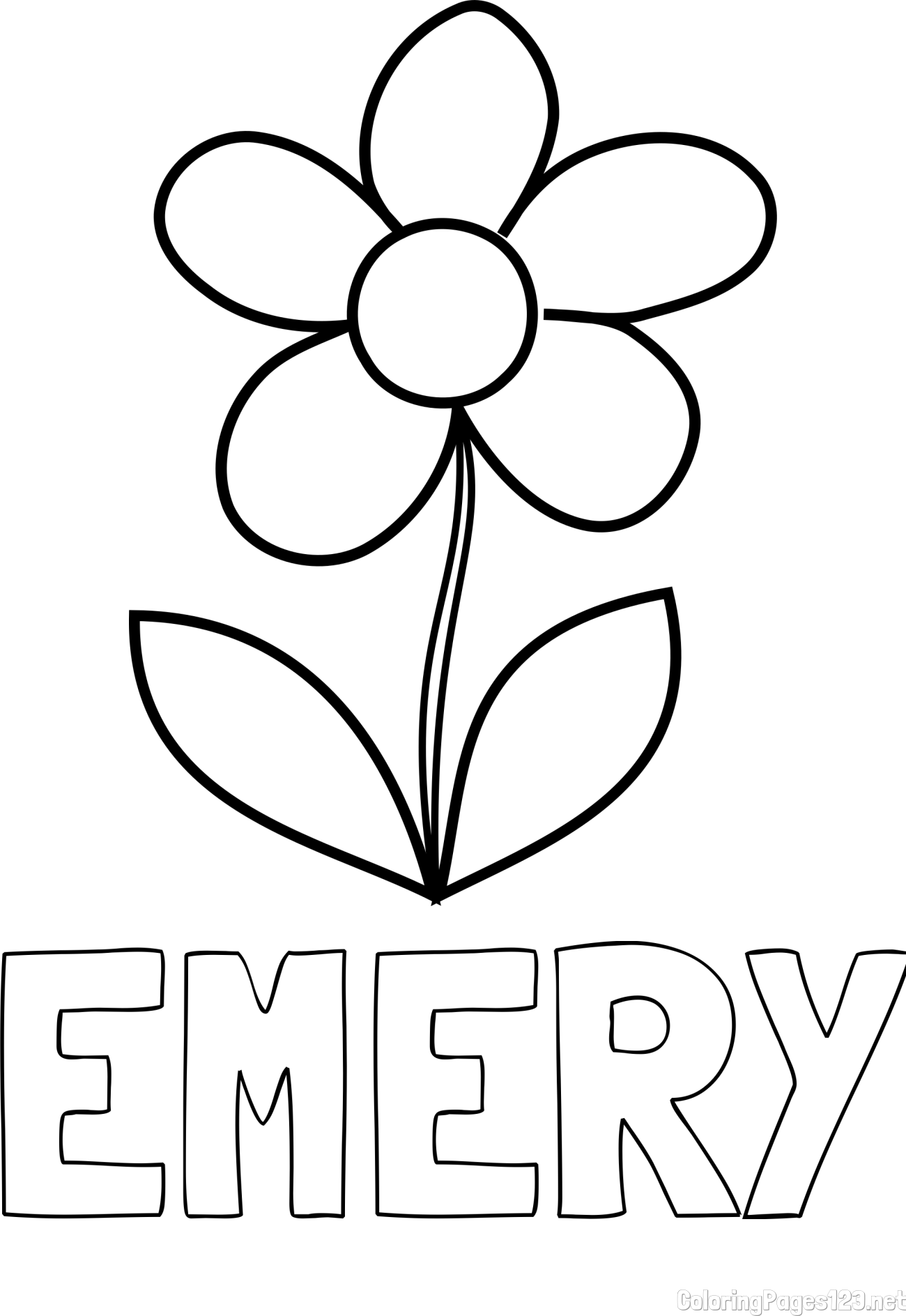 EMERY Coloring Page alongside Simple Flower Coloring Page with