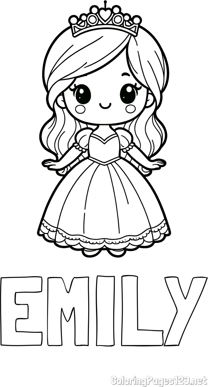 EMILY Coloring Page and Coloring Page of a Cute Princess