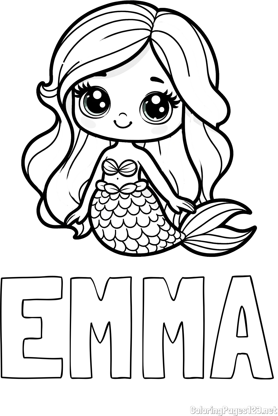 EMMA Coloring Page and Coloring Page of a Very Cute Little Mermaid