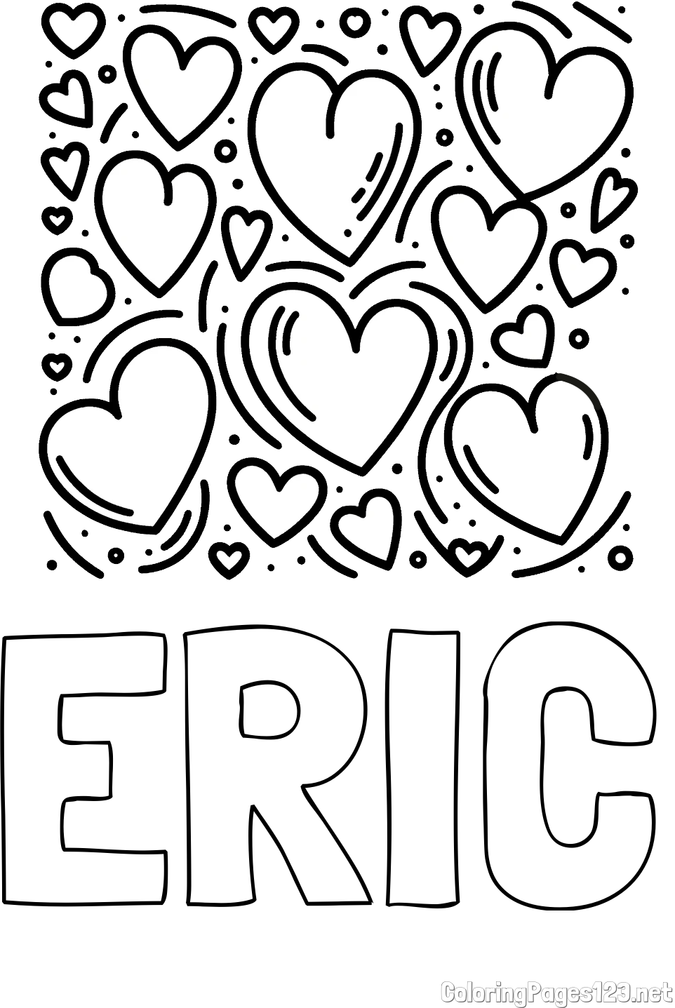 ERIC Coloring Page alongside Free Printable Coloring Page of Hearts