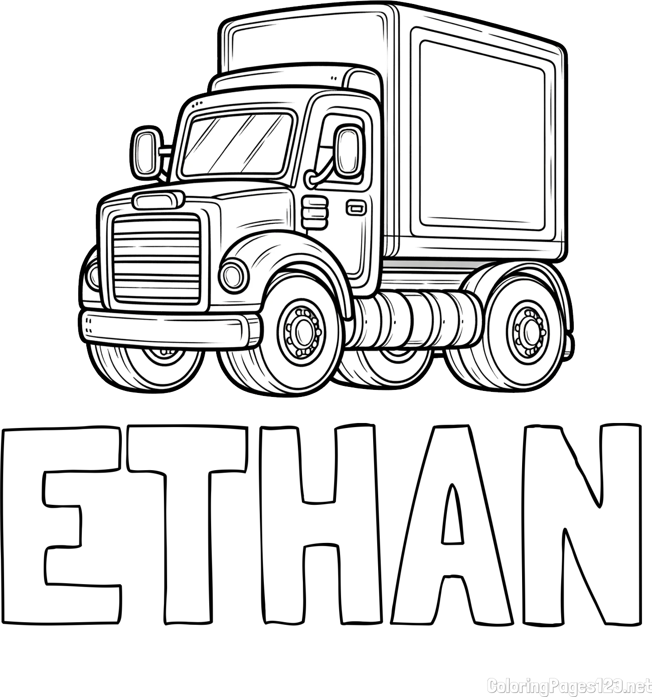 ETHAN Coloring Page alongside Big Truck Coloring Page