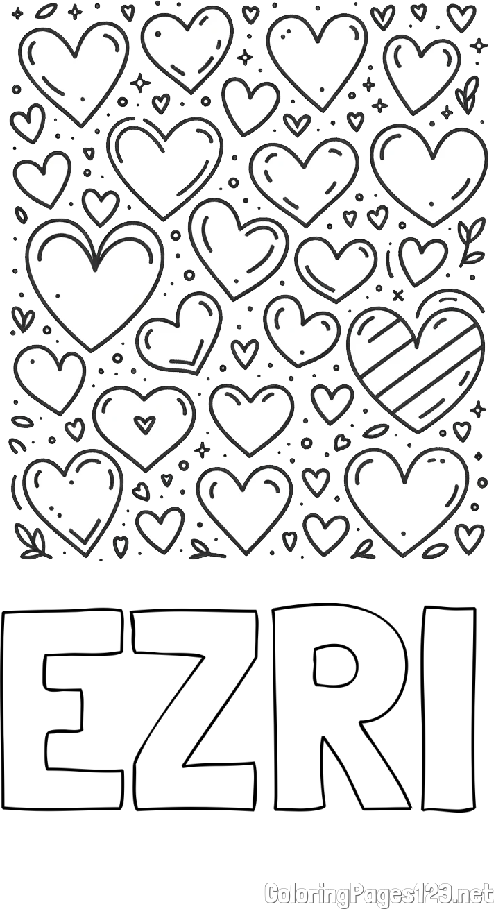 EZRI Coloring Page and Children's Coloring Page of Many Hearts