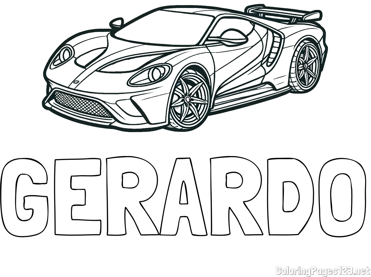 GERARDO Coloring Page and Coloring Page of a Fast Sport's Car