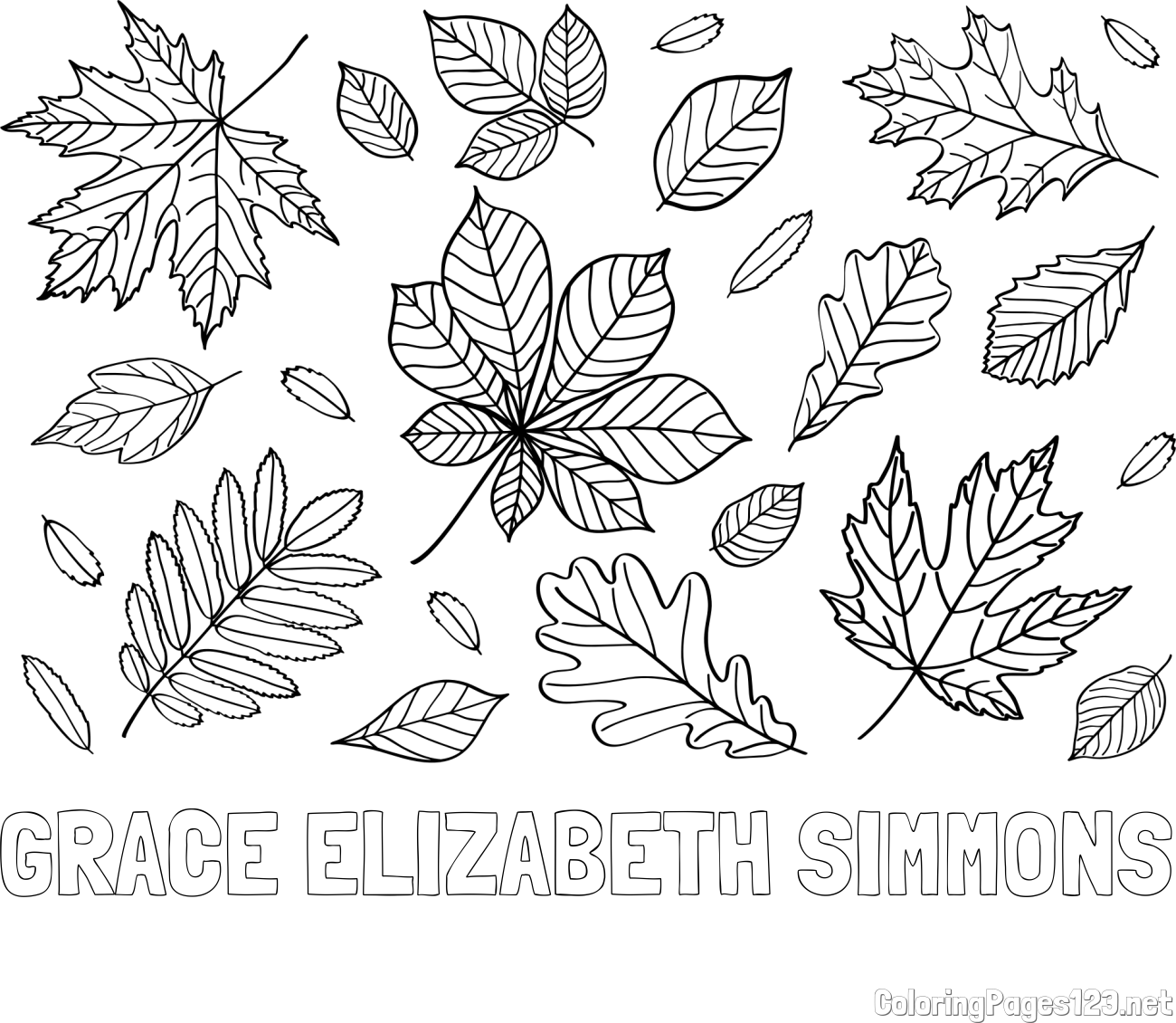 GRACE ELIZABETH SIMMONS Coloring Page and Autumn Leaves Coloring Page