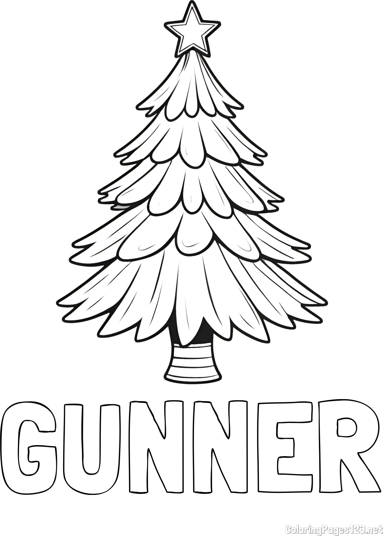 GUNNER Coloring Page and Christmas Tree with Star Coloring Page