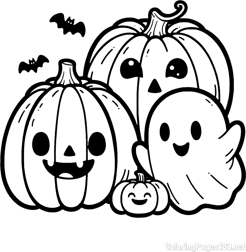 Halloween Pumpkin and Ghost Coloring Page