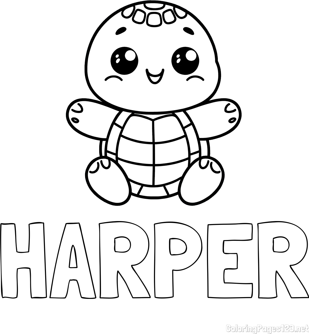 HARPER Coloring Page alongside Easy Coloring Page of Turtle