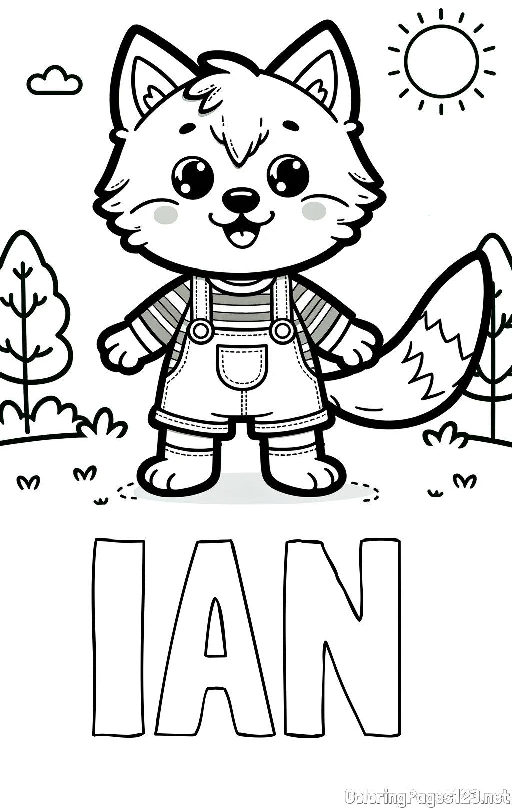 IAN Coloring Page and Cute Wolf Coloring Page