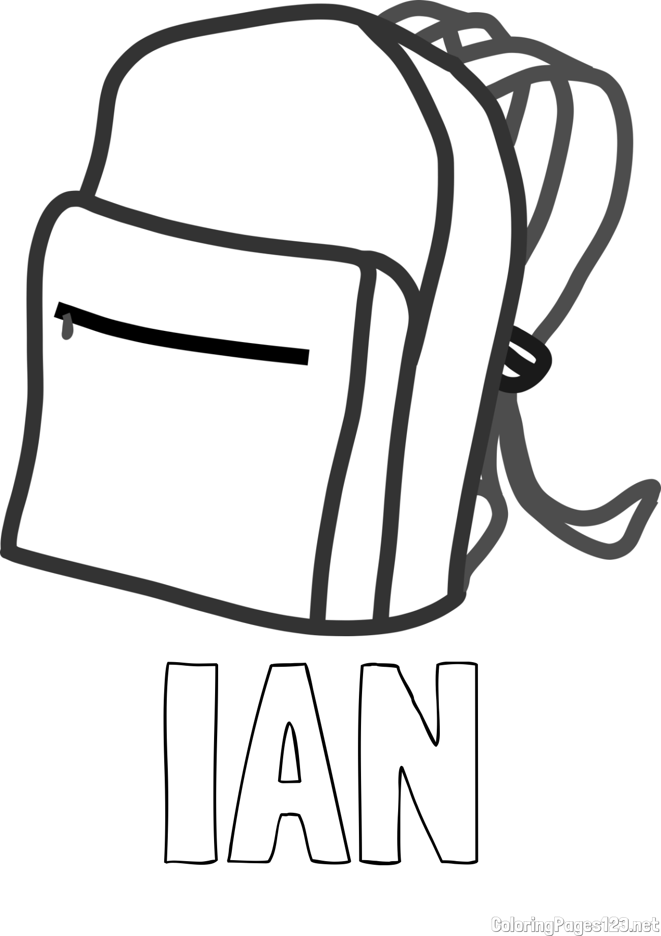 IAN Coloring Page and School Backpack Coloring Page