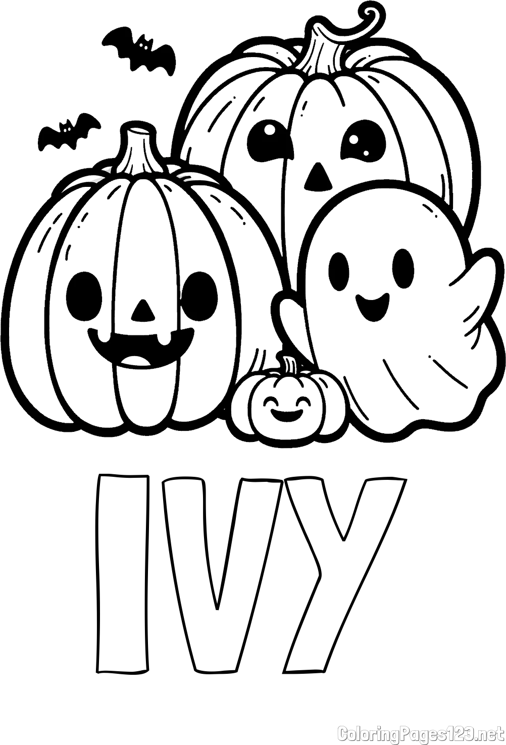 IVY Coloring Page and Halloween Pumpkin and Ghost Coloring Page
