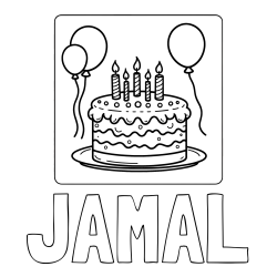 JAMAL Coloring Page and 5th Birthday Cake Coloring Page