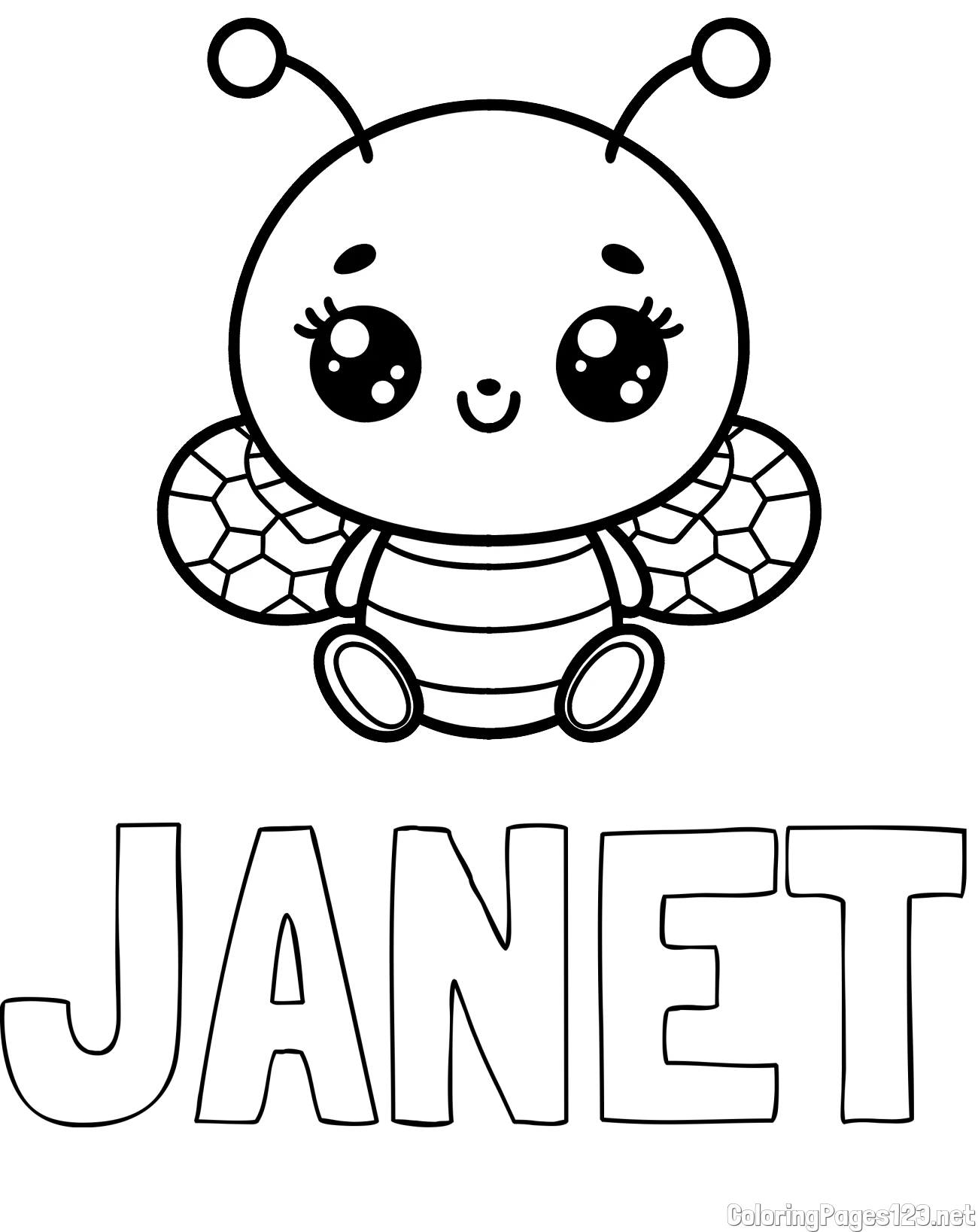 JANET Coloring Page and Children's Coloring Page of a Cute Bee