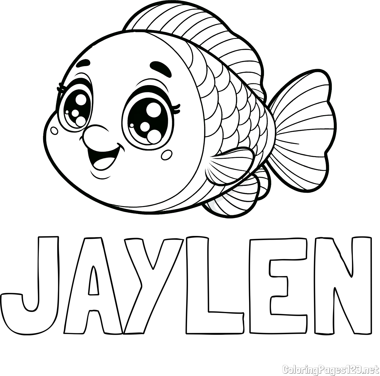JAYLEN Coloring Page and Free Coloring Page of a Smiling Fish