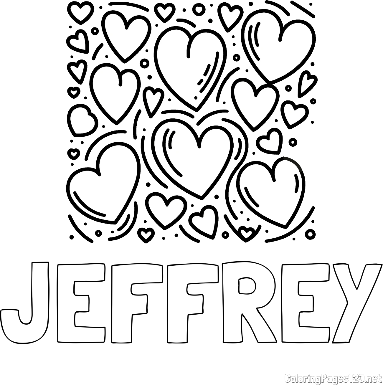 JEFFREY Coloring Page and Free Printable Coloring Page of Hearts