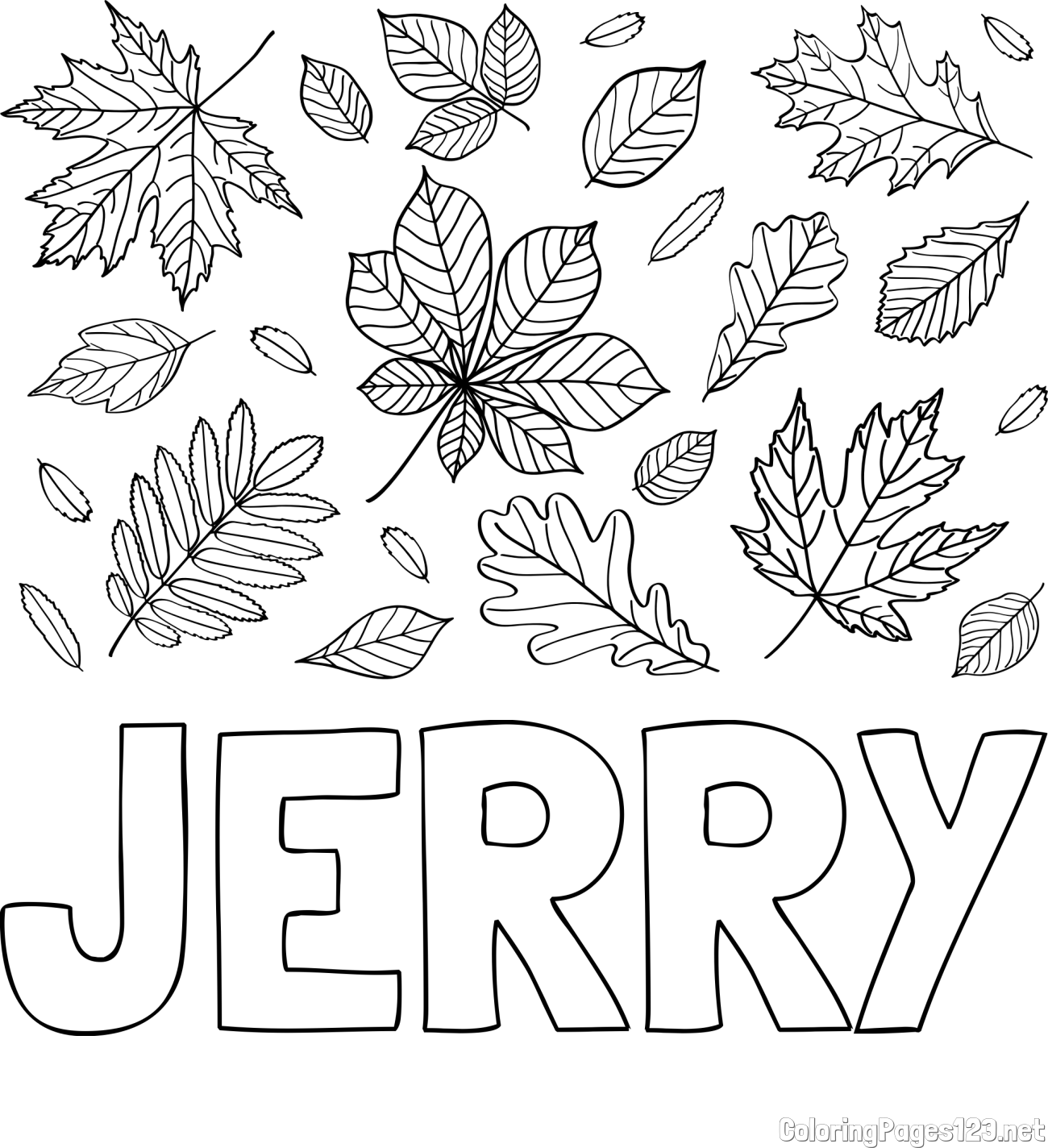 JERRY Coloring Page and Autumn Leaves Coloring Page