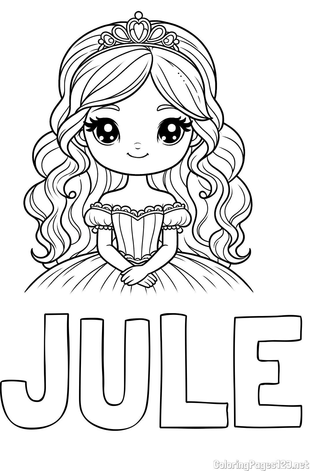 JULE Coloring Page and Coloring Page of a Cute Princess with Big Eyes