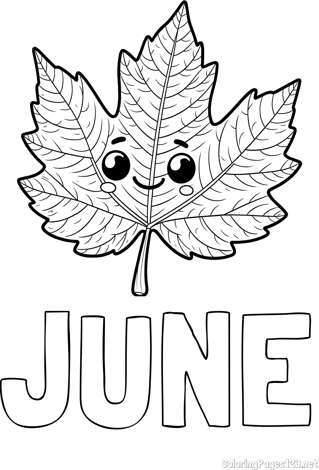 JUNE Coloring Page and Smiling Leaf Coloring Page for Kids