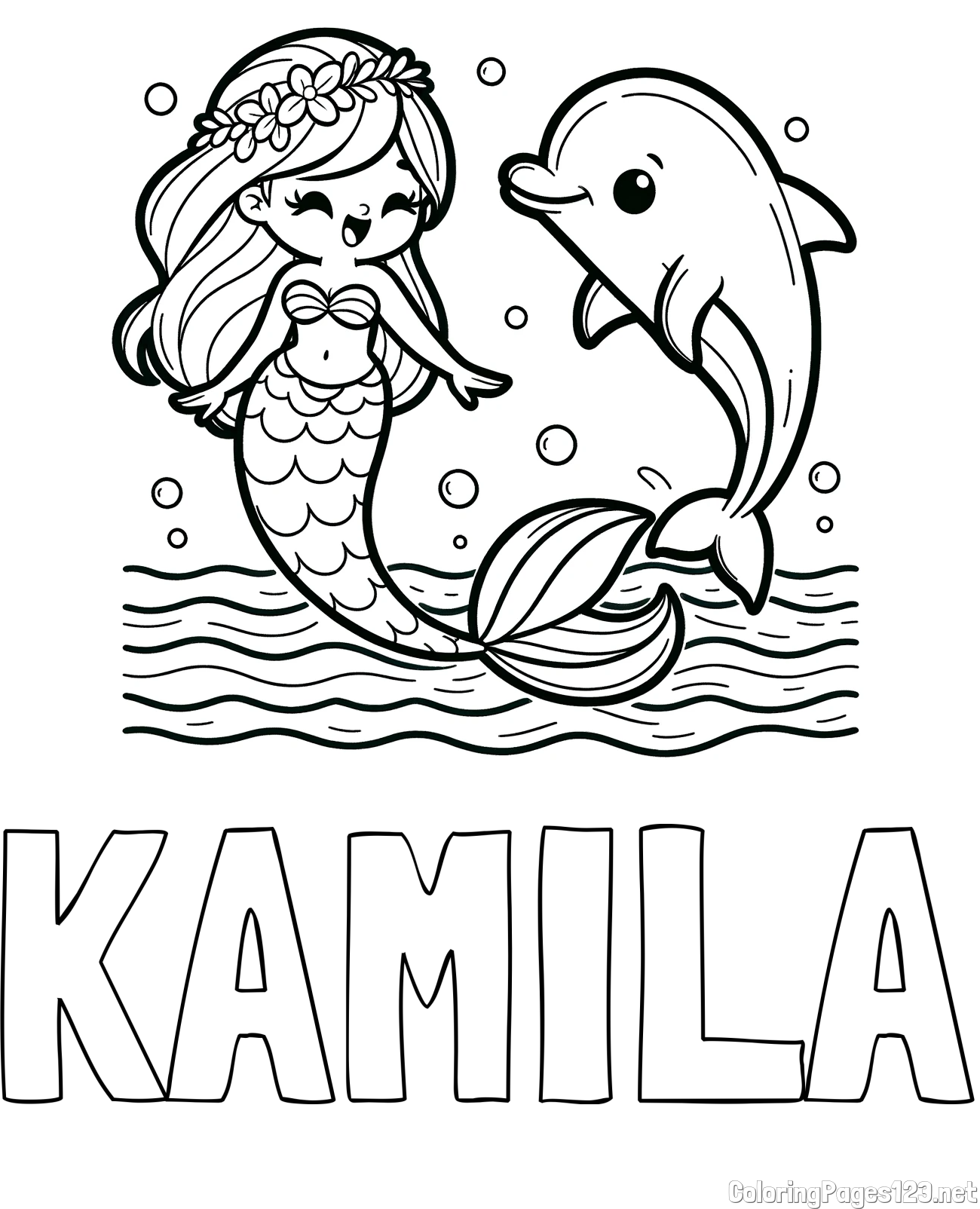 KAMILA Coloring Page alongside Coloring Page of a Cute Mermaid Dancing ...
