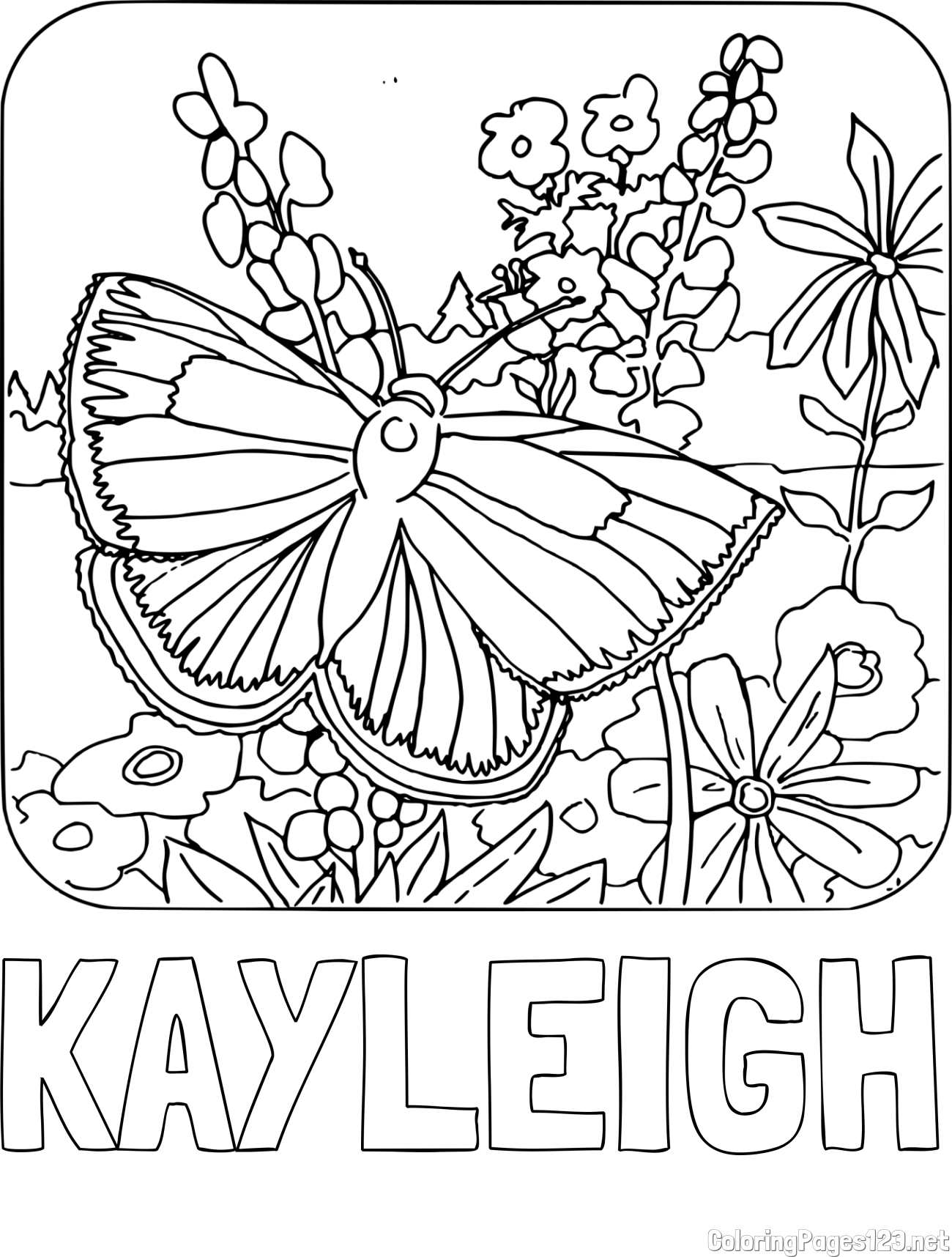 KAYLEIGH Coloring Page and Butterfly on Flower Coloring Page