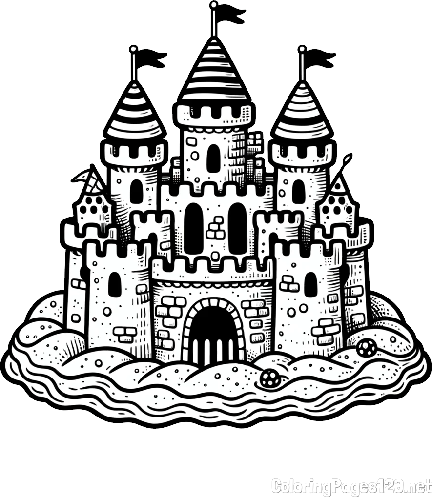Large Sandcastle Coloring Page