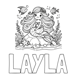 LAYLA Coloring Page and Coloring Page of a Cute Little Mermaid