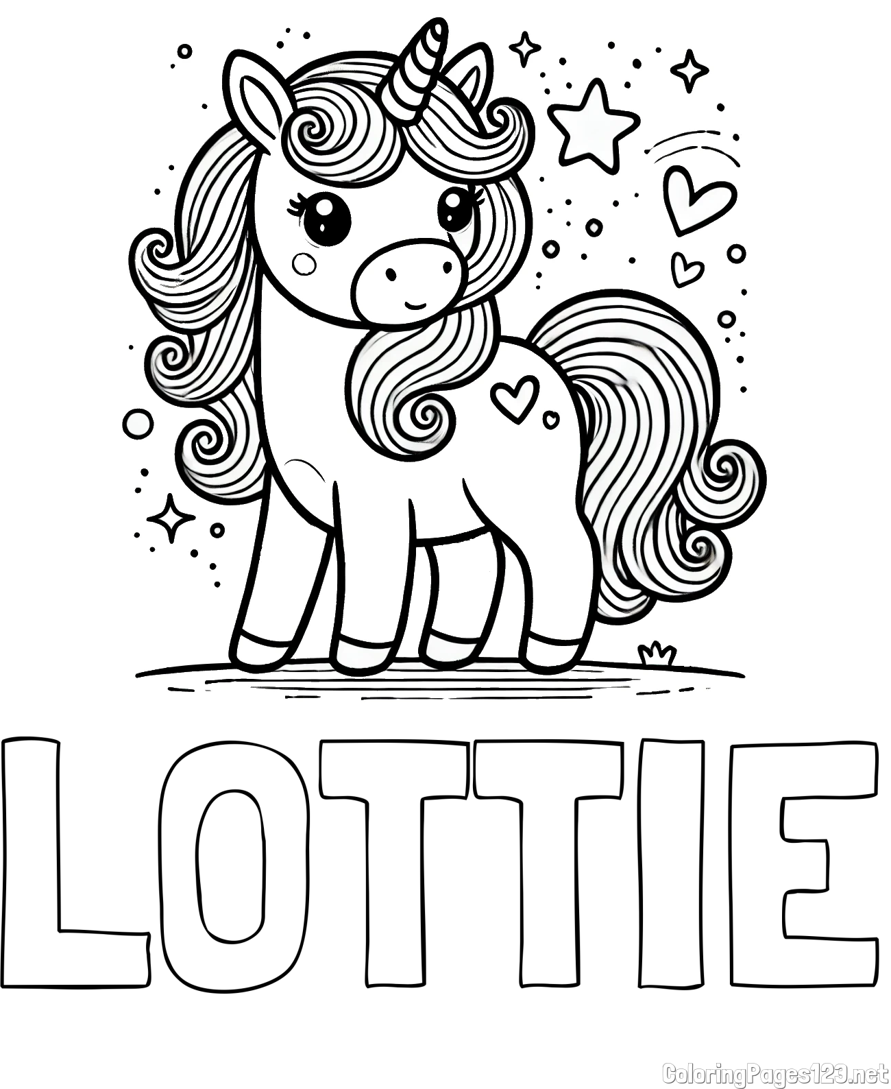 LOTTIE Coloring Page and Cute Unicorn Coloring Page