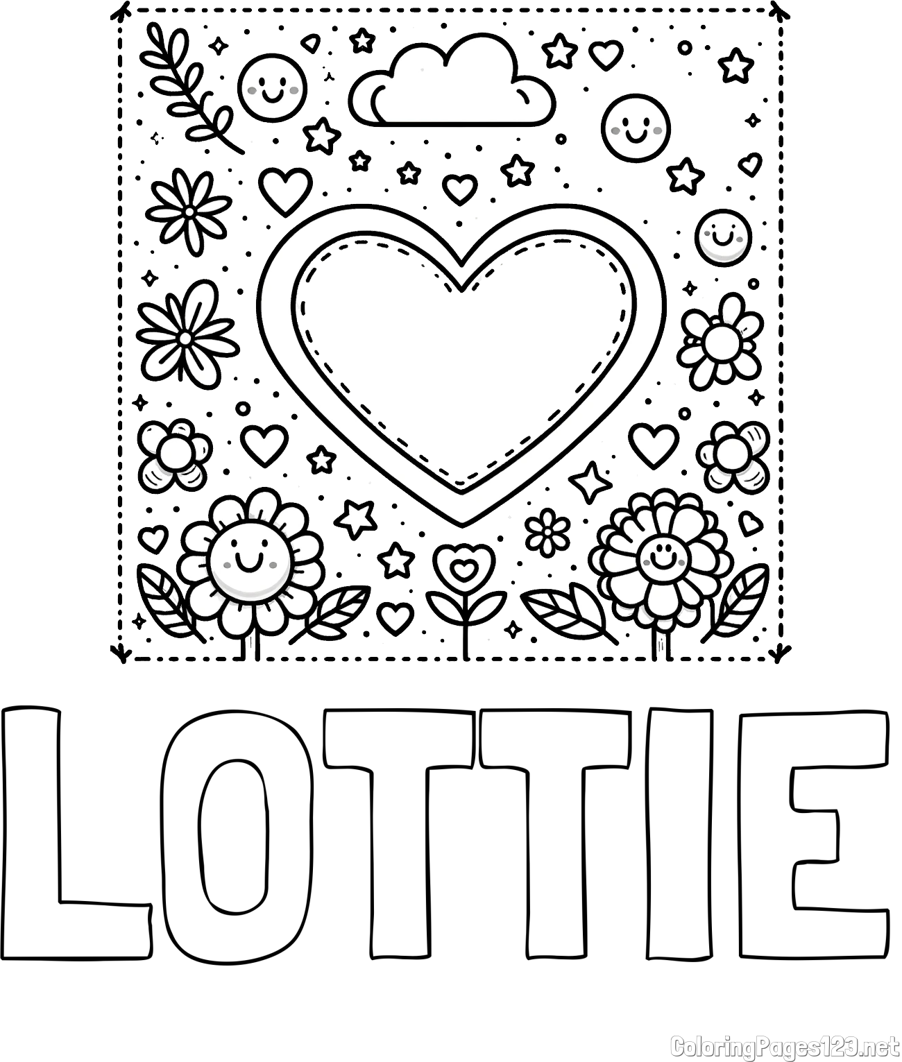 LOTTIE Coloring Page and Free Printable Coloring Page of Heart and Flowers