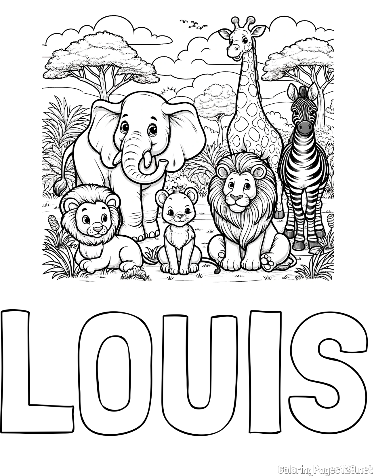 LOUIS Coloring Page and Beautiful Animal Coloring Page - Lion Family ...