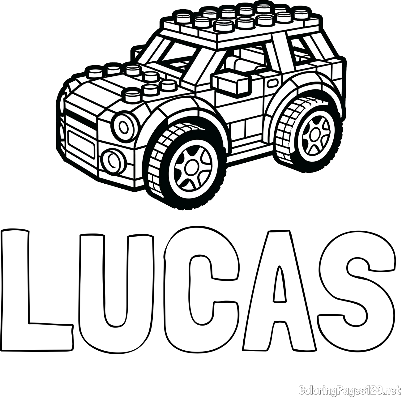 LUCAS Coloring Page and LEGO Car Coloring Page