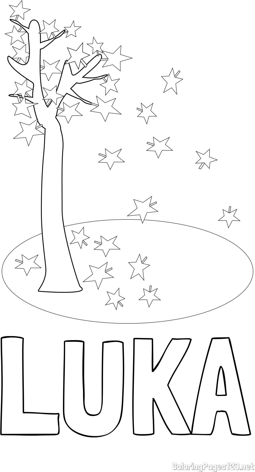 LUKA Coloring Page and Autumn Tree Coloring Page for Kids