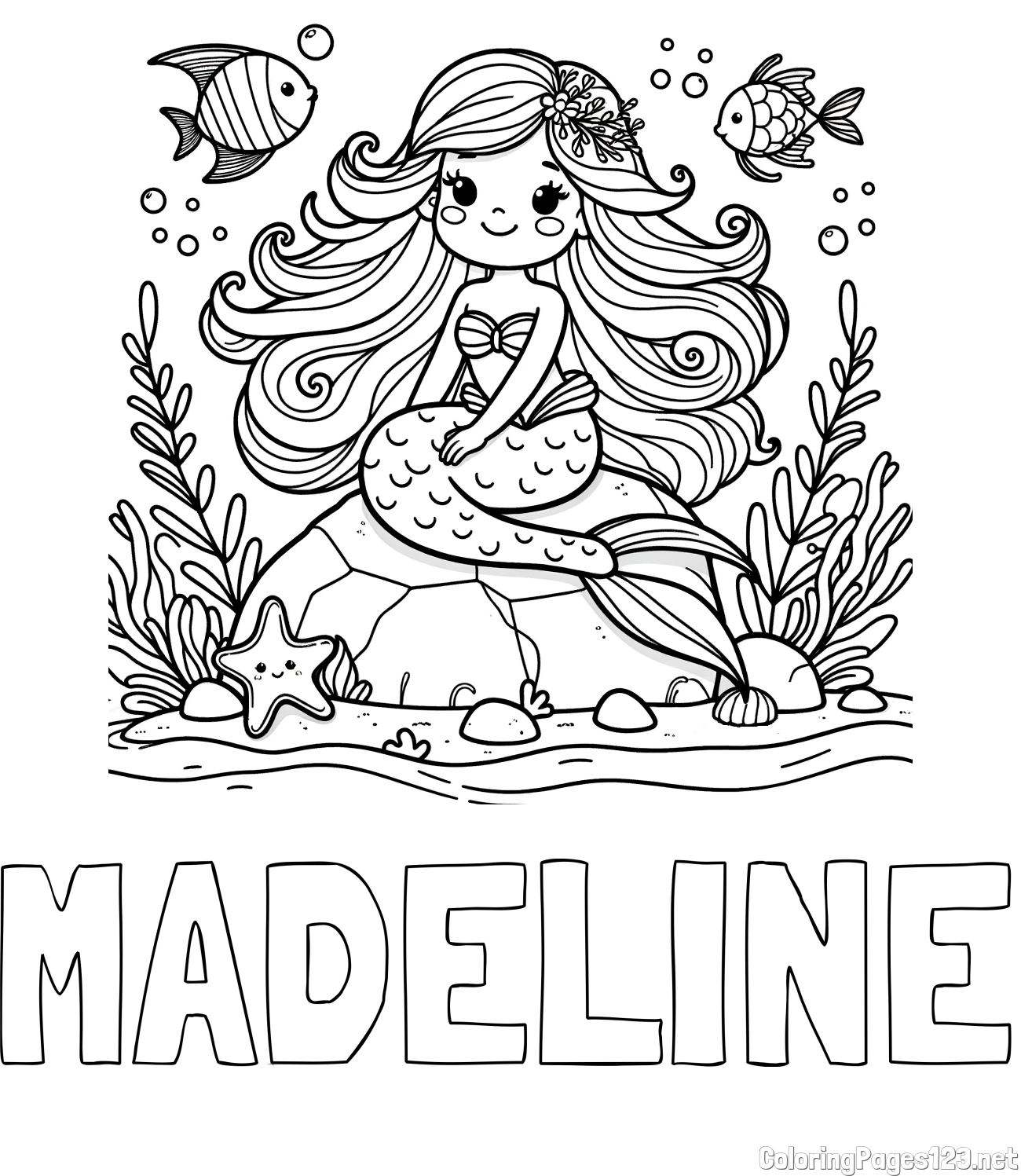 MADELINE Coloring Page alongside Coloring Page of a Cute Little Mermaid