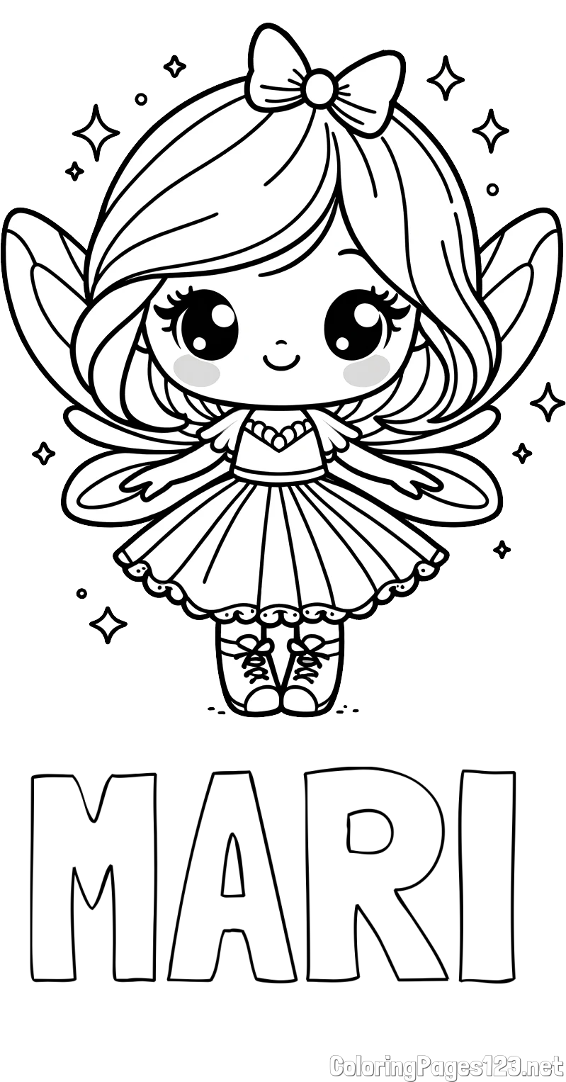 MARI Coloring Page and Coloring Page of a Magical Fairy with a Cute Face