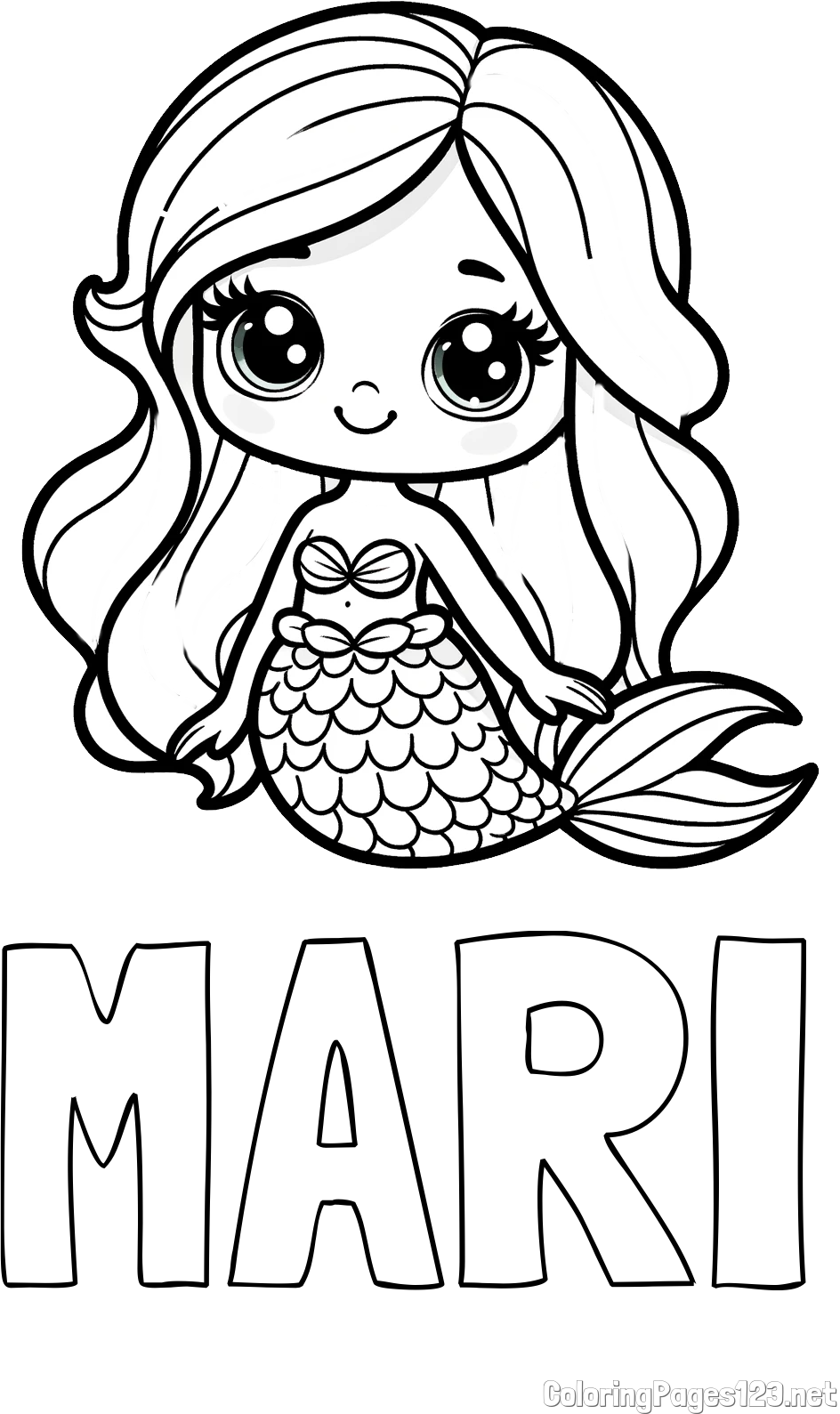MARI Coloring Page and Coloring Page of a Very Cute Little Mermaid