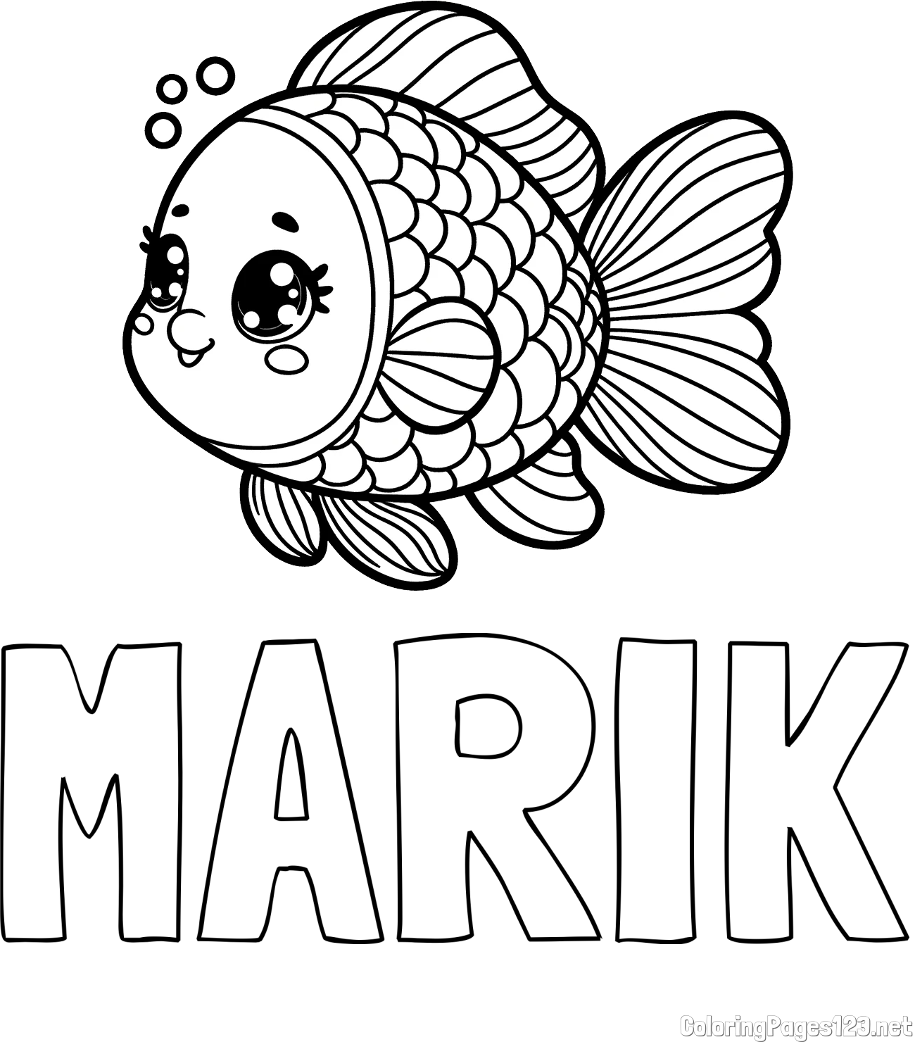 MARIK Coloring Page and Coloring Page of a Cute Fish