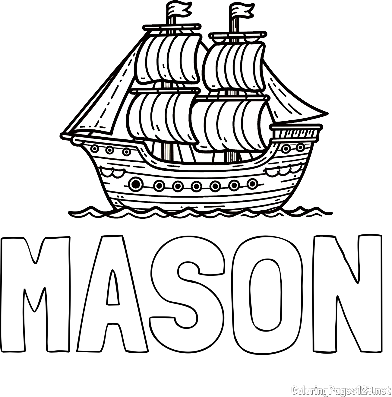 MASON Coloring Page and Pirate Ship Coloring Page
