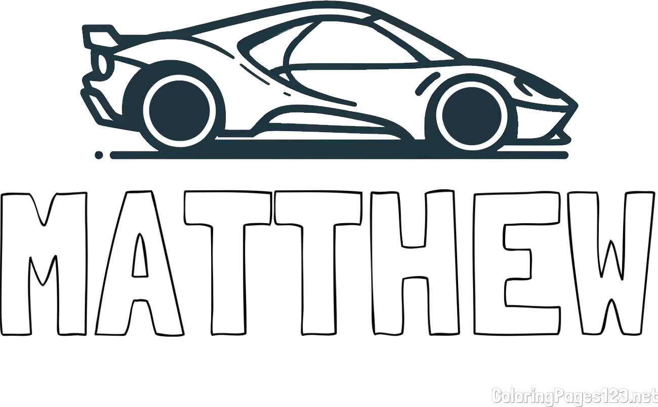 MATTHEW Coloring Page alongside Simple Coloring Page of a Racing Car