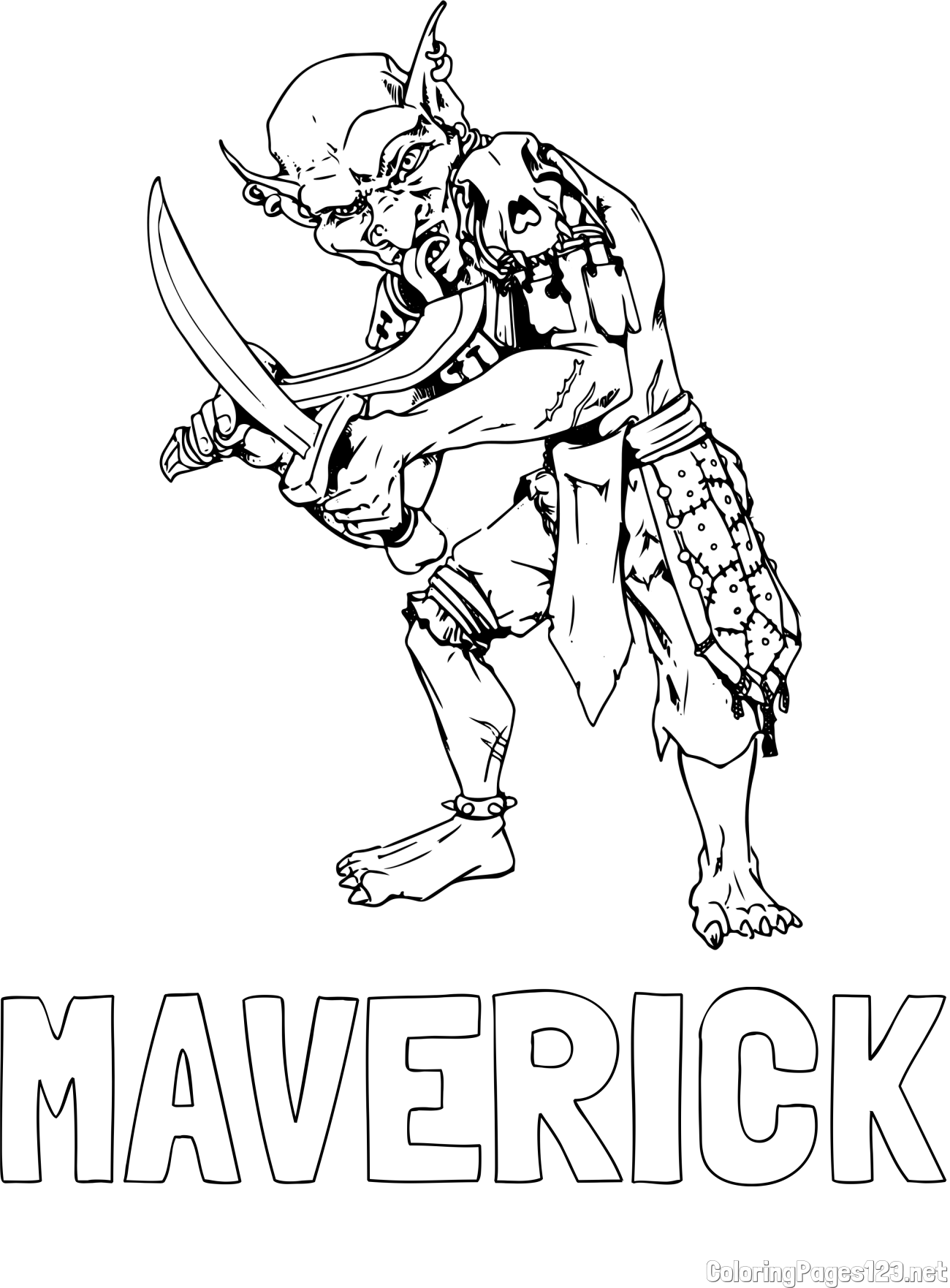 MAVERICK Coloring Page and Fierce Goblin Coloring Page