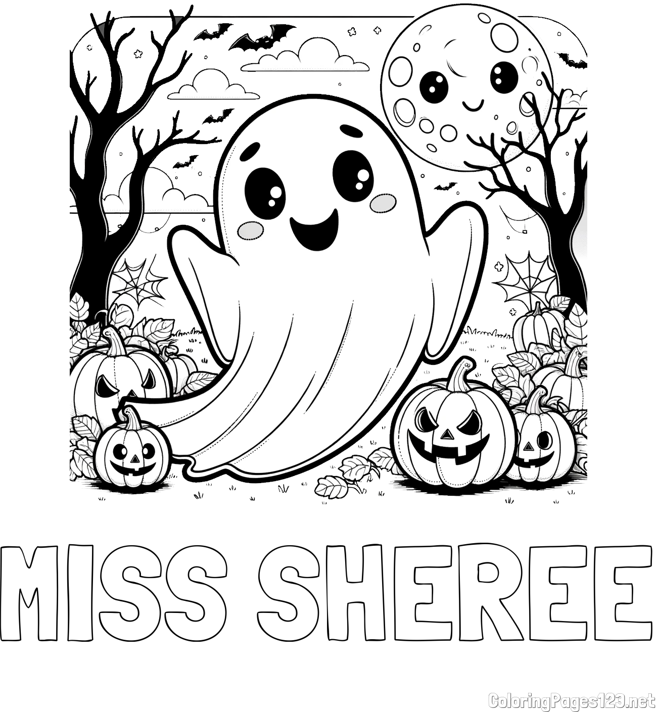 MISS SHEREE Coloring Page and Halloween Coloring Page of a Ghost with ...