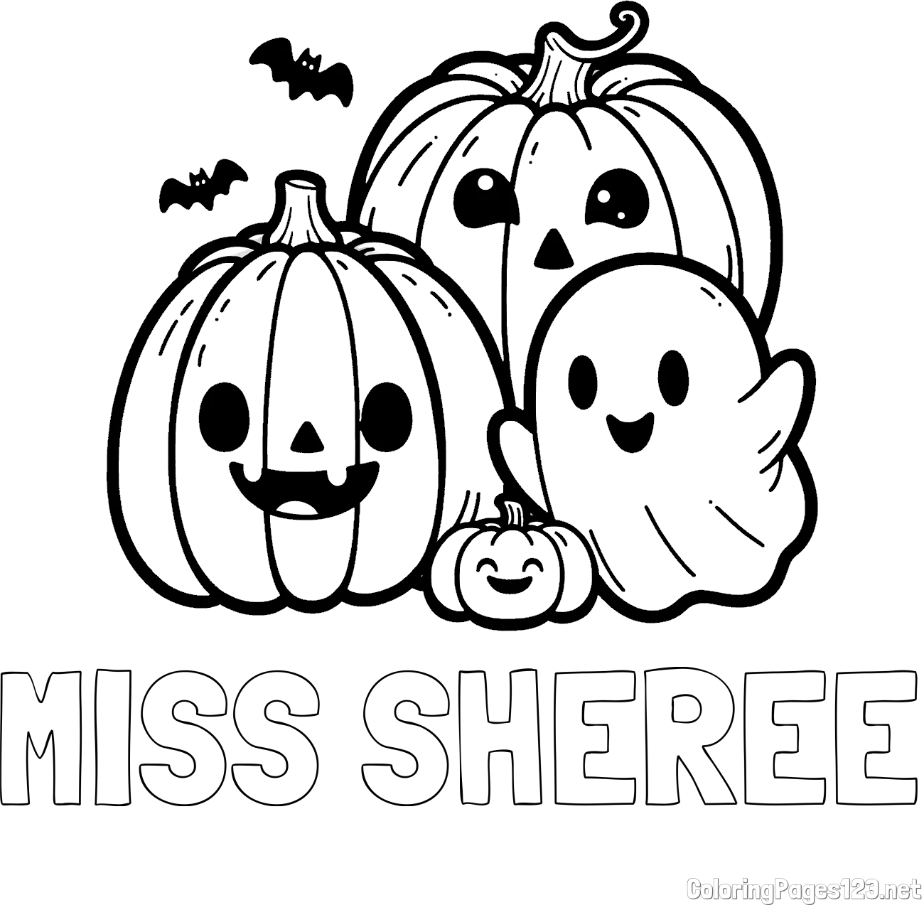 MISS SHEREE Coloring Page and Halloween Pumpkin and Ghost Coloring Page