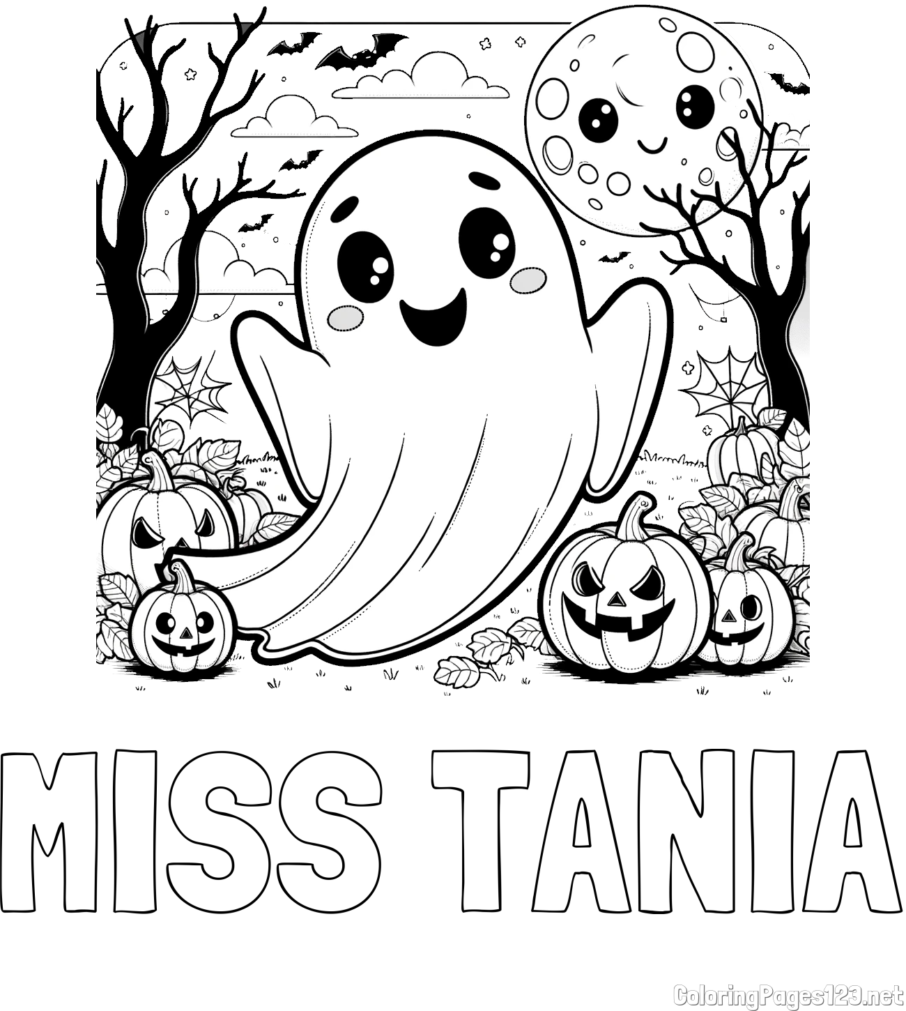 Color online: MISS TANIA Coloring Page and Halloween Coloring Page of a ...