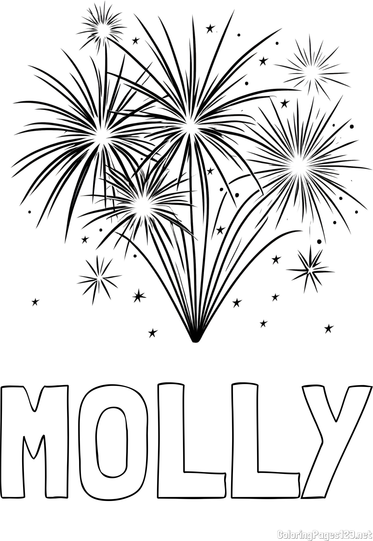 MOLLY Coloring Page and Big Fireworks Coloring Page