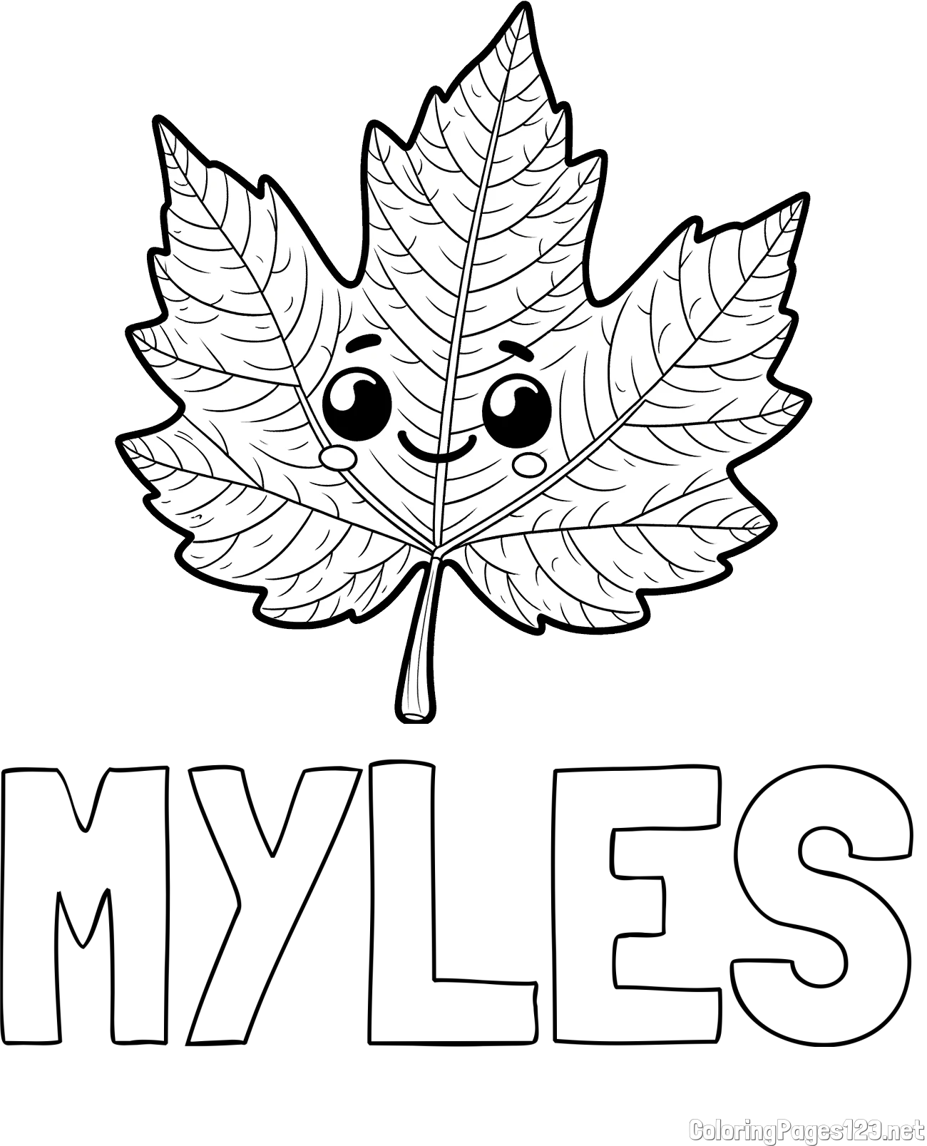 MYLES Coloring Page and Smiling Leaf Coloring Page for Kids