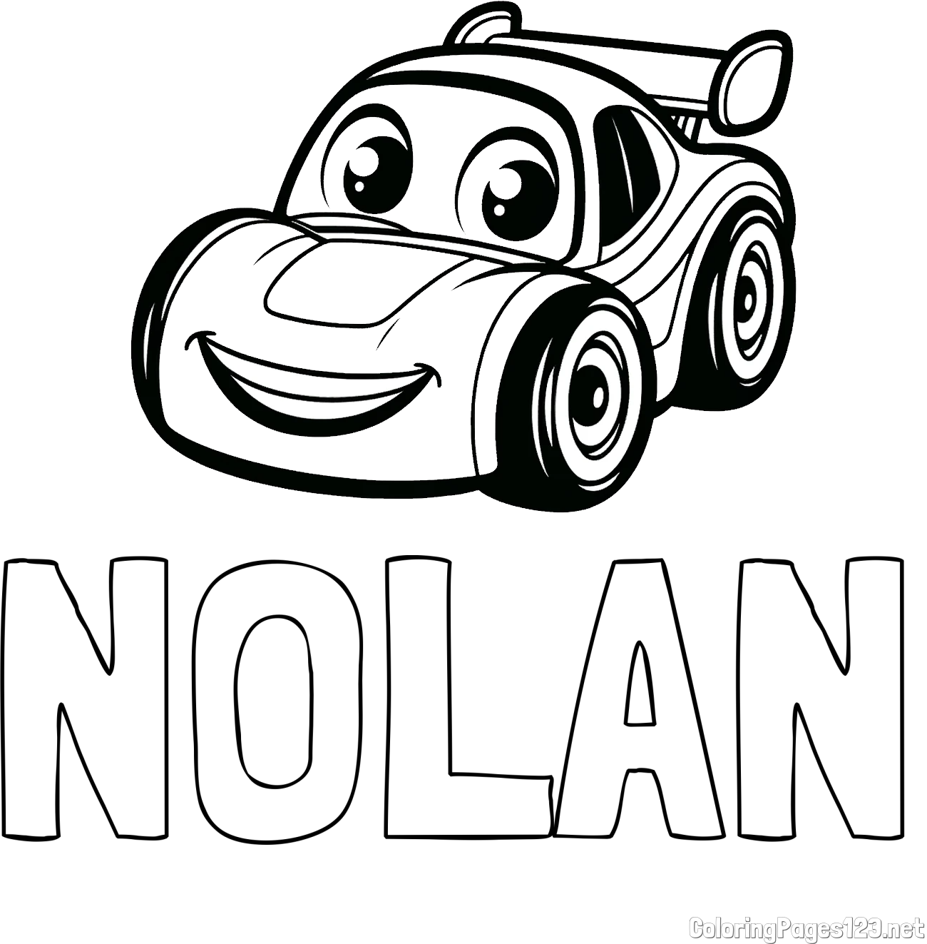 NOLAN Coloring Page and Children's Printable Coloring Page of a Racing Car