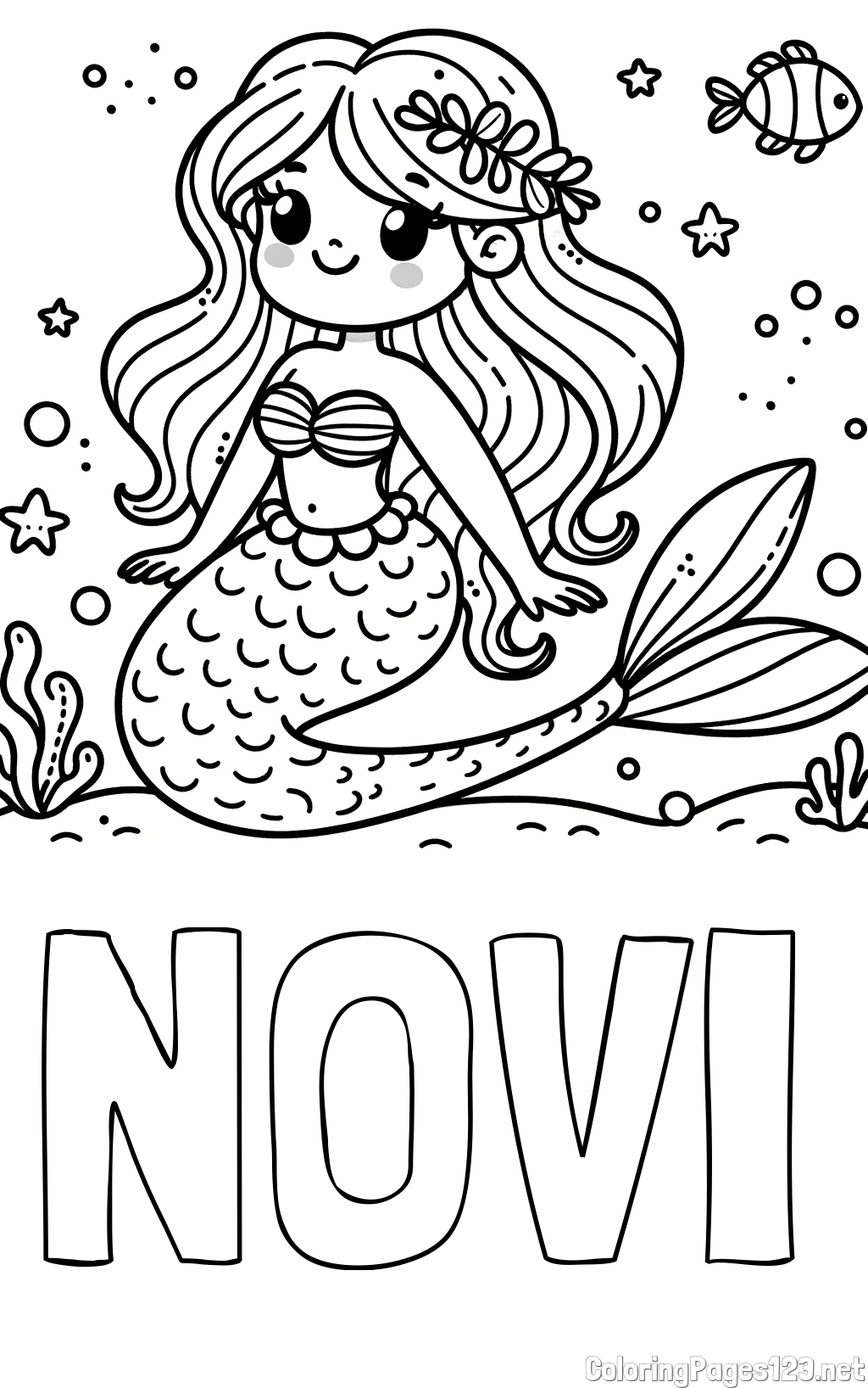 NOVI Coloring Page and Coloring Page of a Cute Mermaid in the Sea