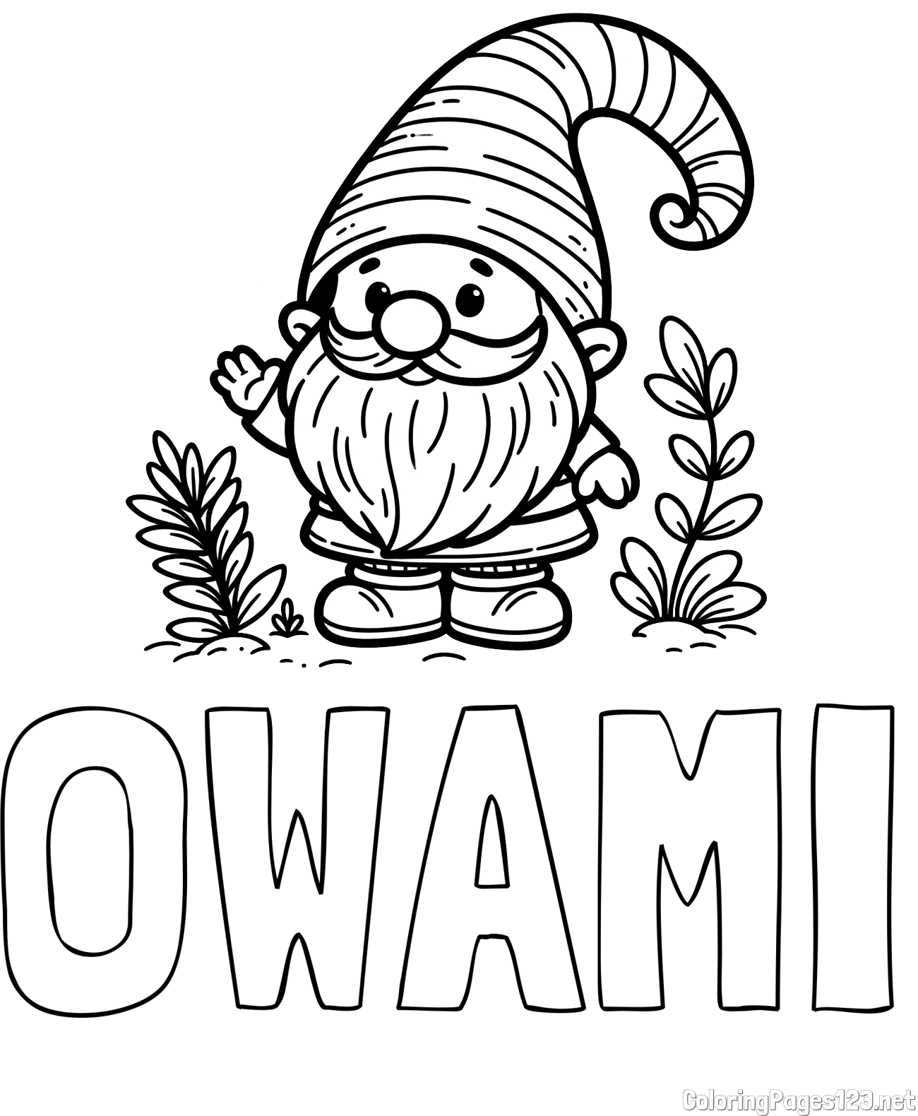 OWAMI Coloring Page and Cute Gnome Coloring Page