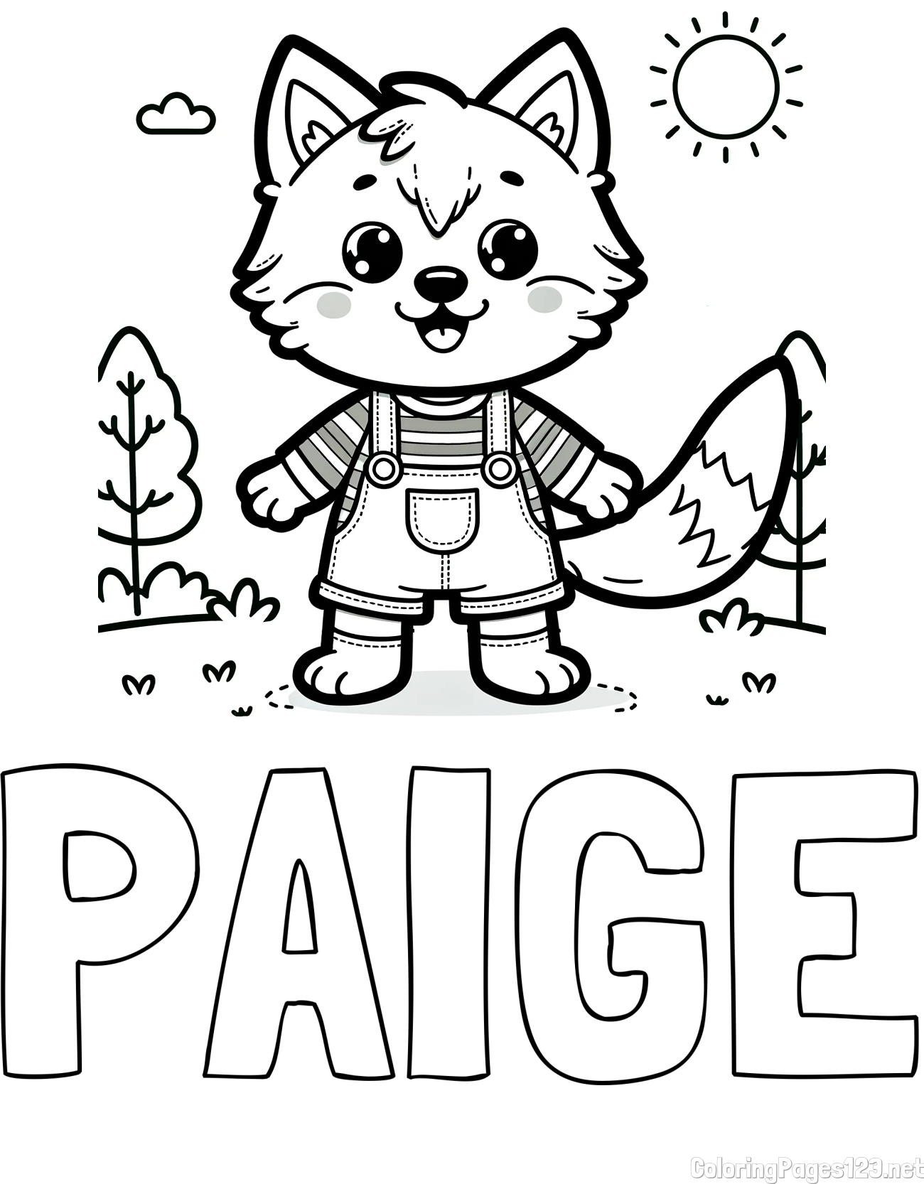 PAIGE Coloring Page alongside Cute Wolf Coloring Page