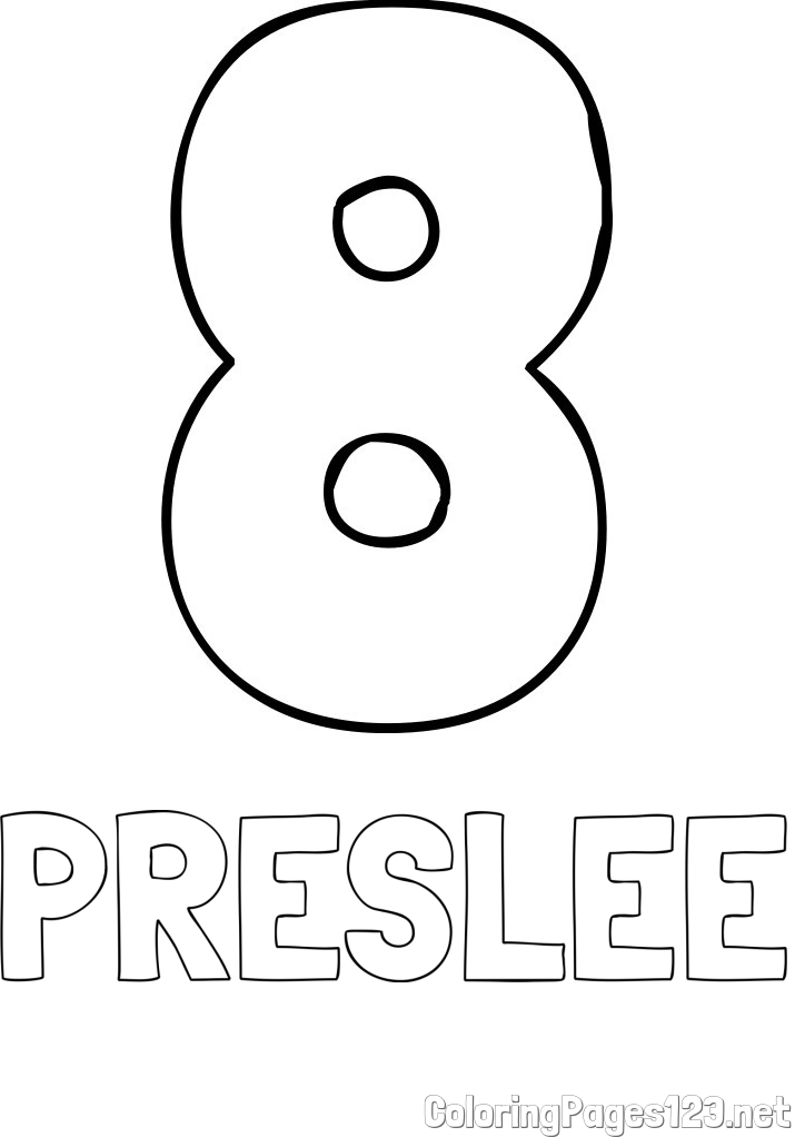 PRESLEE Coloring Page and Coloring Page of Number Eight (8)