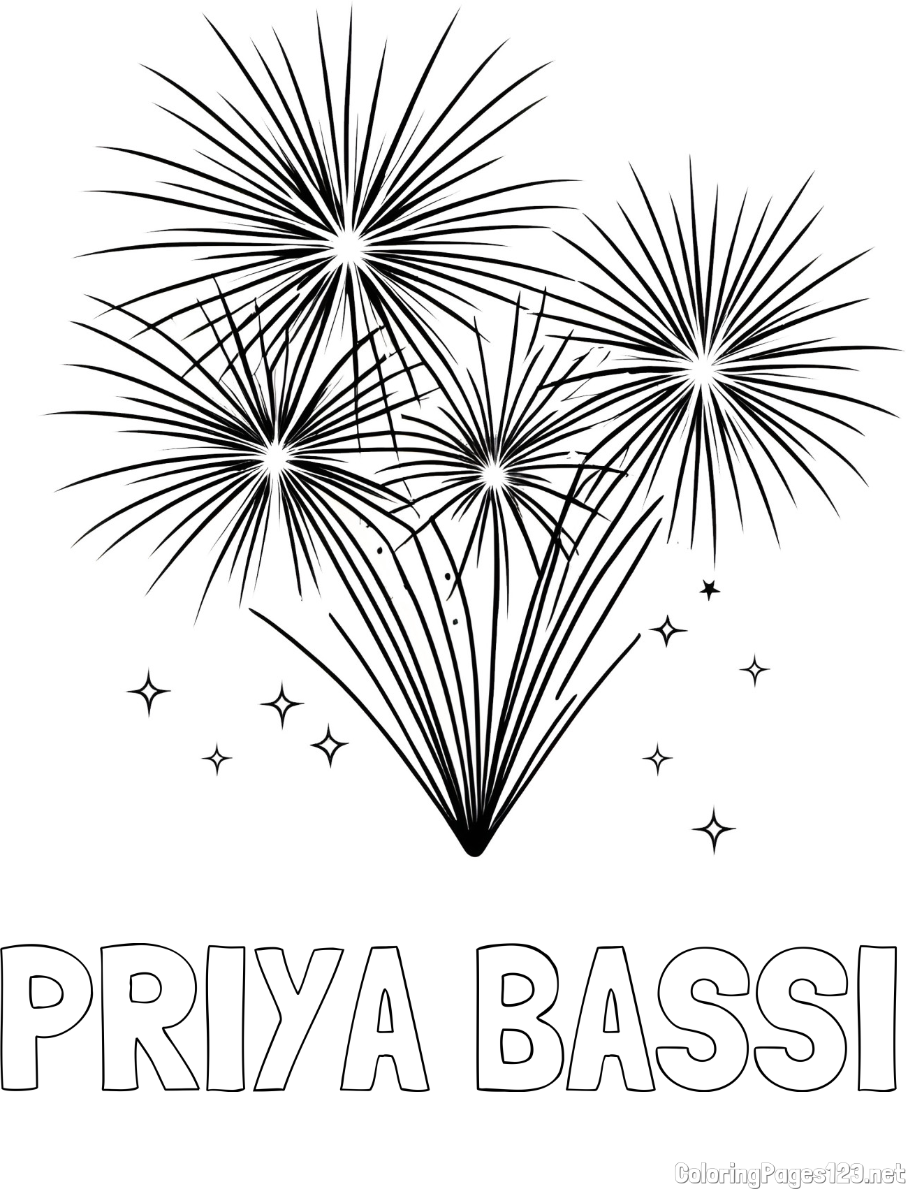 PRIYA BASSI Coloring Page alongside Fireworks with Stars Coloring Page