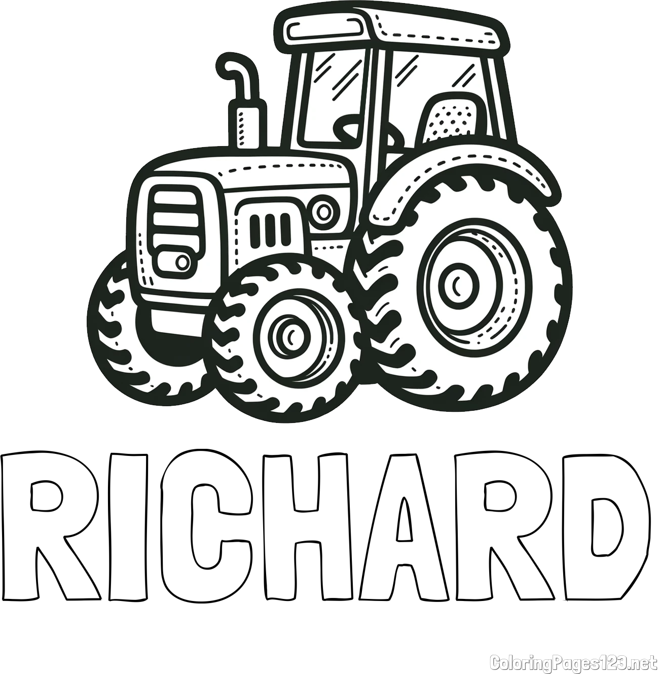RICHARD Coloring Page and Beautiful Tractor Coloring Page