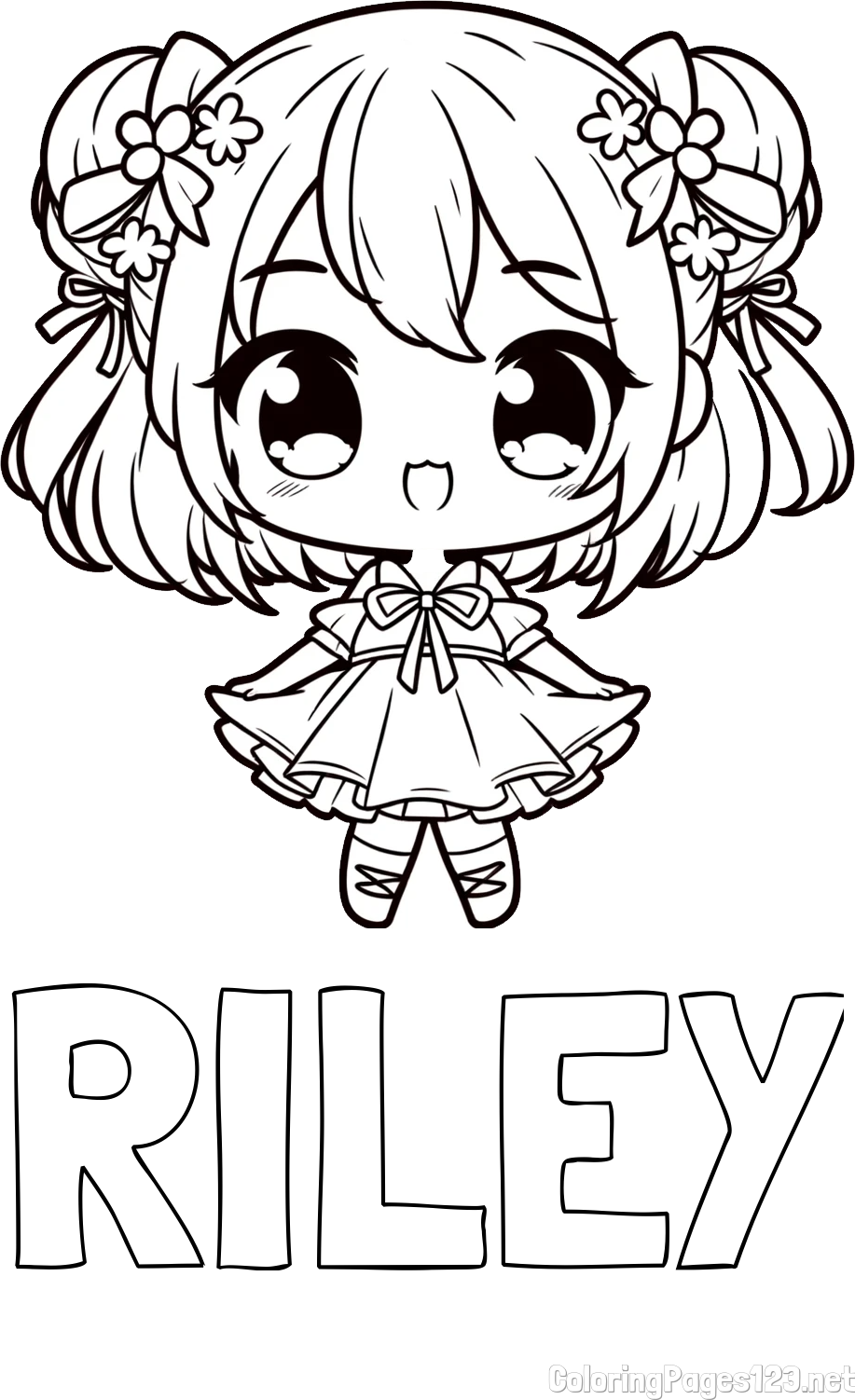 RILEY Coloring Page alongside Coloring Page of an Adorable Girl in ...
